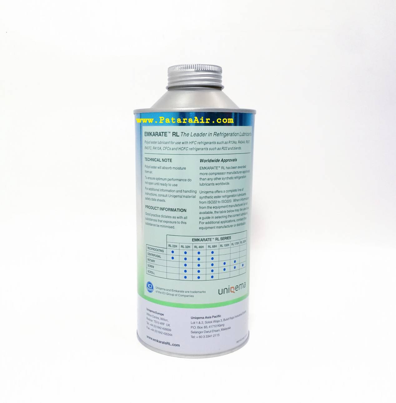 น้ำมันคอมเพรสเซอร์ รถยนต์ R134a กระป๋อง 1 ลิตร RL 100H Emkarate น้ำมัน ...